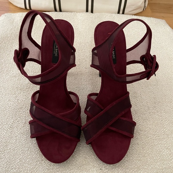 Zara | Shoes | 75w Zara Maroon Suede And Mesh Heels | Poshmark